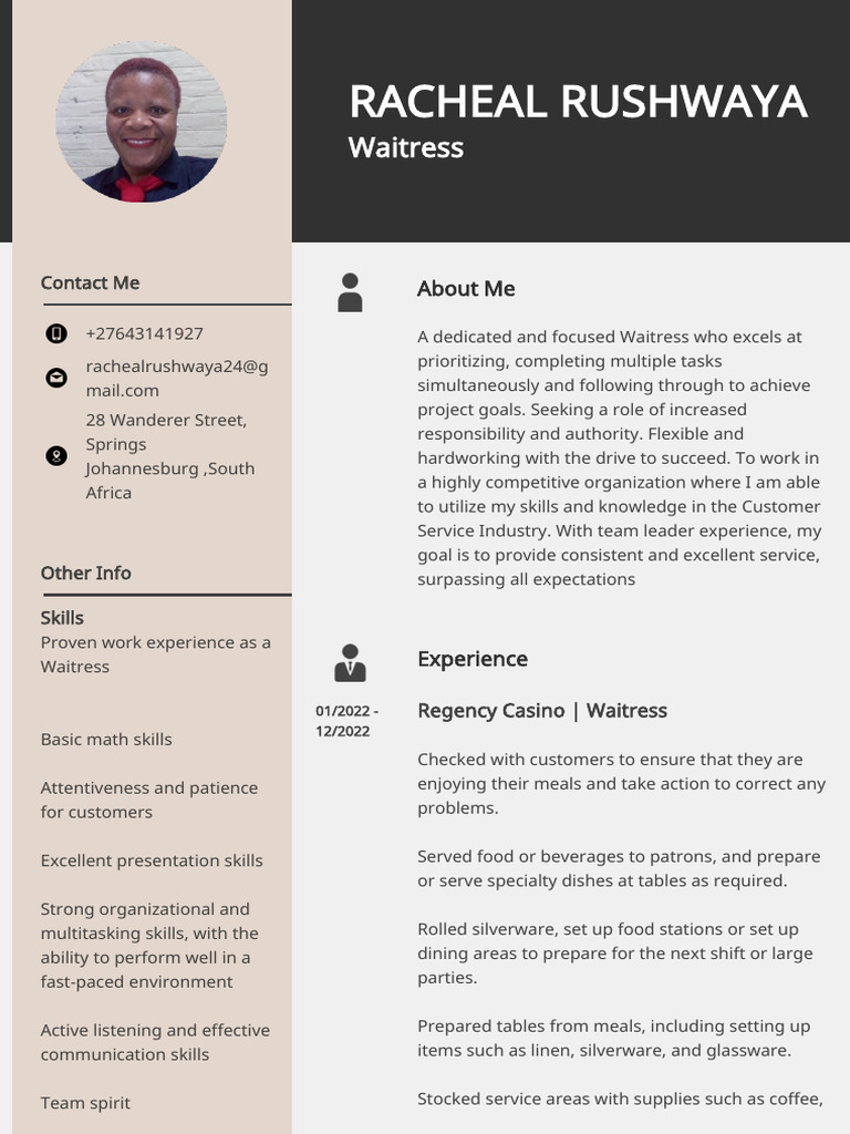 Racheal Curriculum - 104527 | PDF | Waiting Staff | Tableware