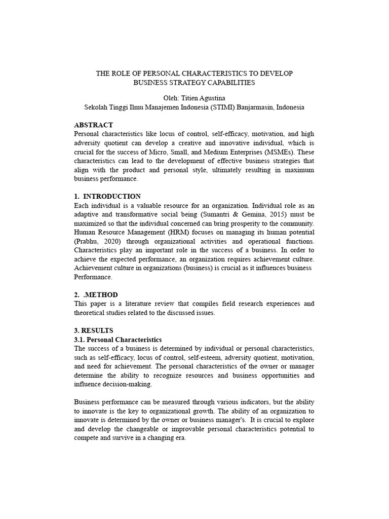 The Role of Personal Characteristics To Develo1 | PDF ...
