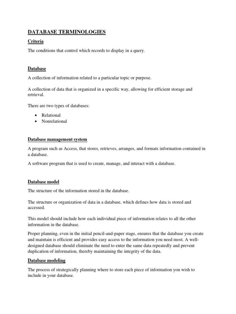 Key Database Terminologies Explained | PDF
