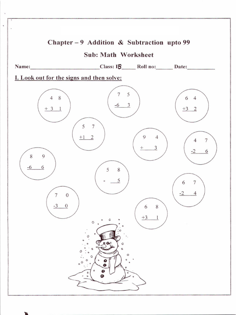 CBSE Class 1 Maths Practice Worksheets (18) - Addition and Subraction | PDF