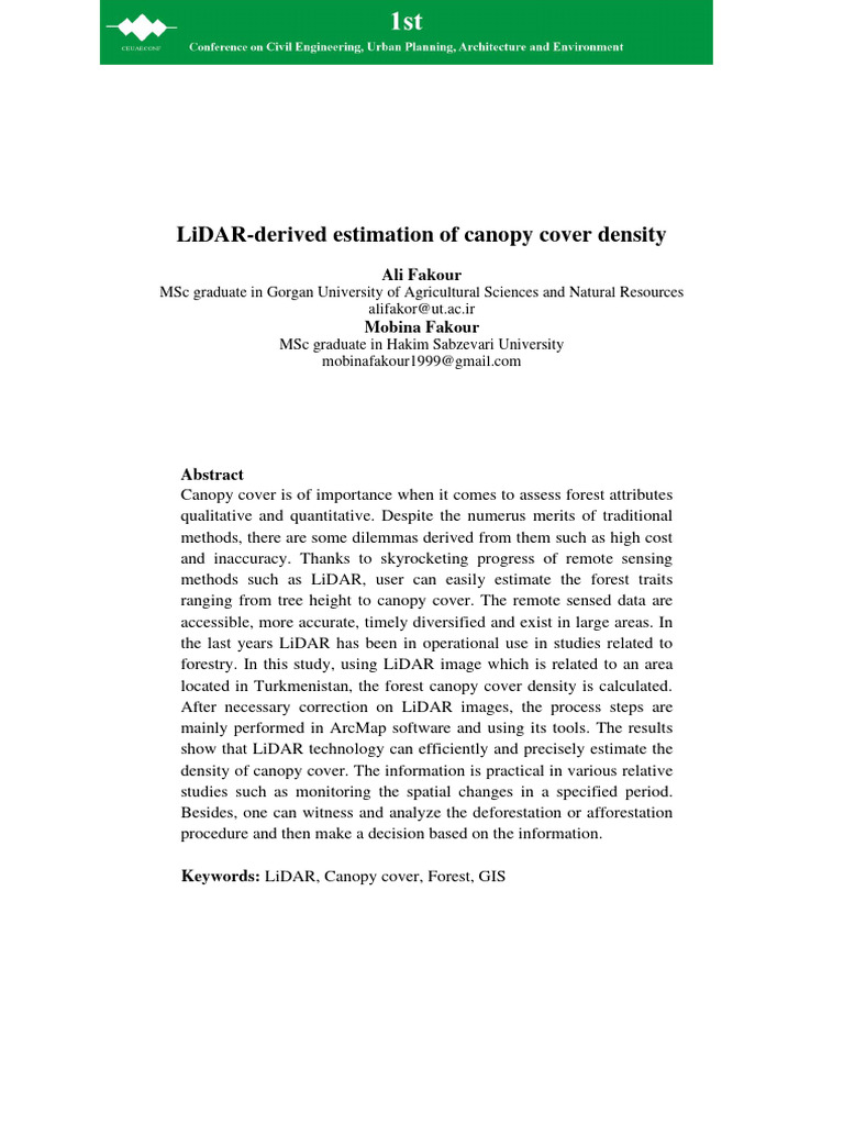 LiDAR-derived Estimation of Canopy Cover Density | PDF | Lidar | Science
