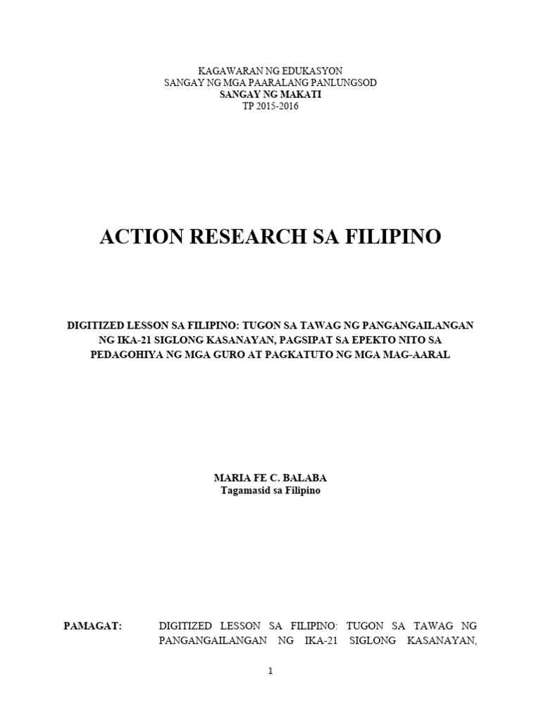 ACTION RESEARCH SA FILIPINO Docx-Eksam | PDF