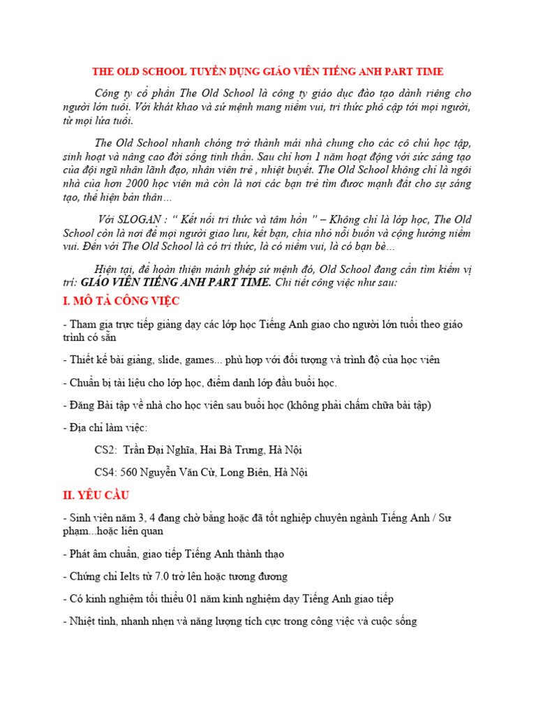 JD English Teacher Part Time Tos | PDF