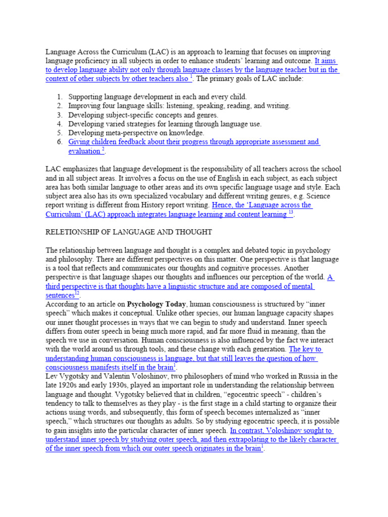 Language Across The Curriculum | PDF