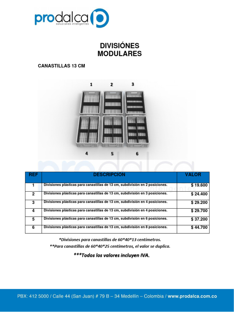 Divisiones Plásticas para Canastillas 13 cm | PDF