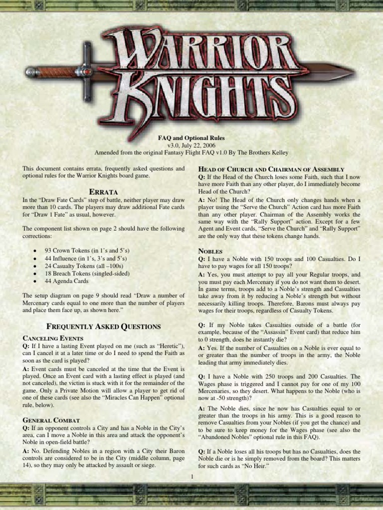 Warrior Knights FAQ and Rules Guide | PDF | Siege | Army