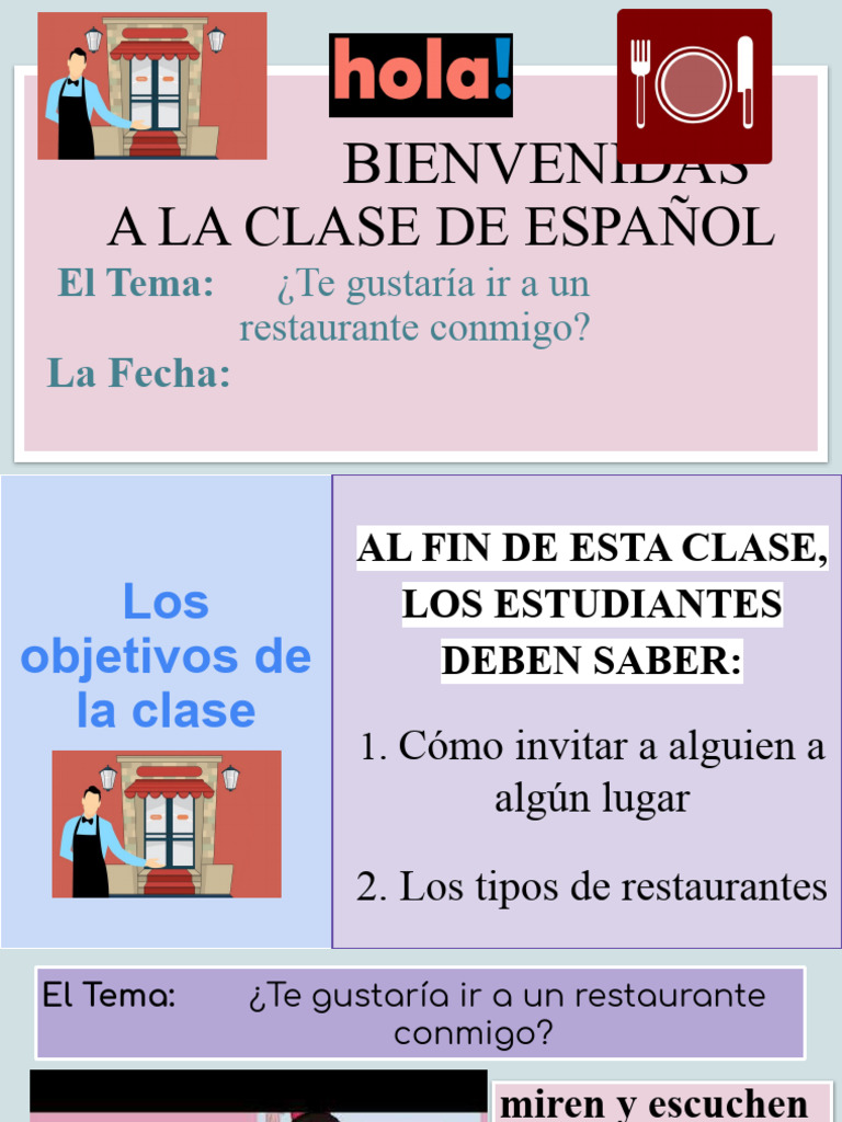 Grade 9 Spanish Lesson Powerpoint: Te Gustaria Ir A Un Restaurante ...