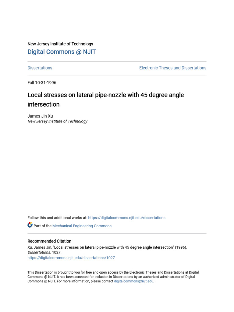 Local Stresses On Lateral Pipe-Nozzle With 45 Degree Angle Inters | PDF ...