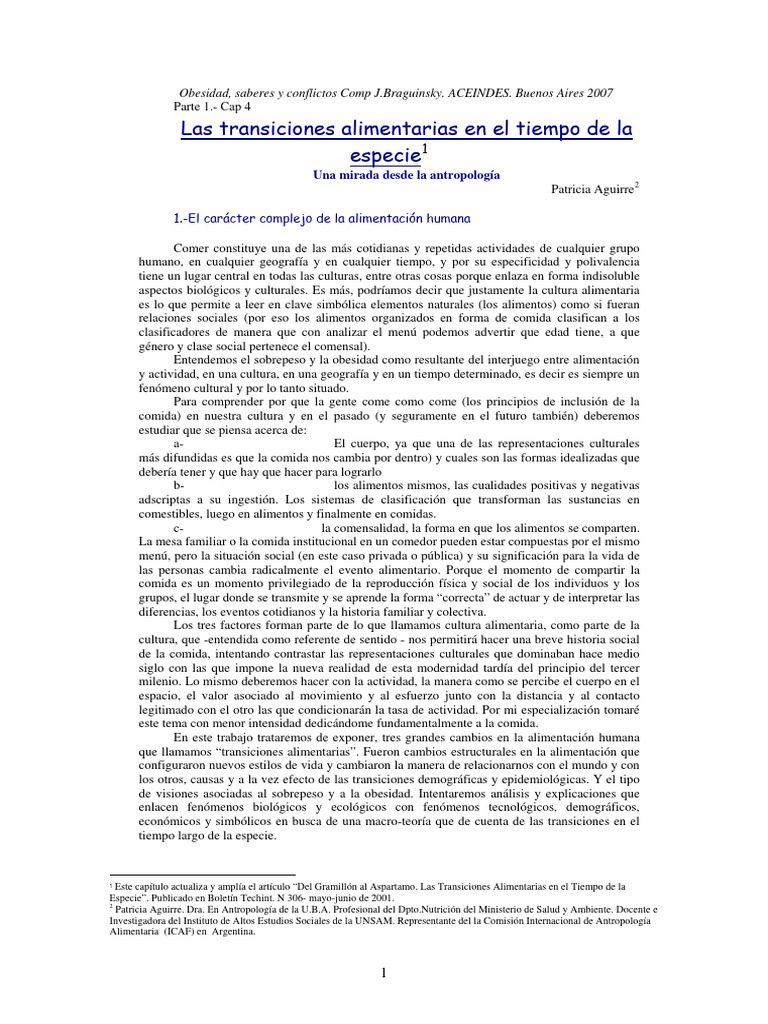 Aguirre - Las Transiciones Alimentarias | PDF
