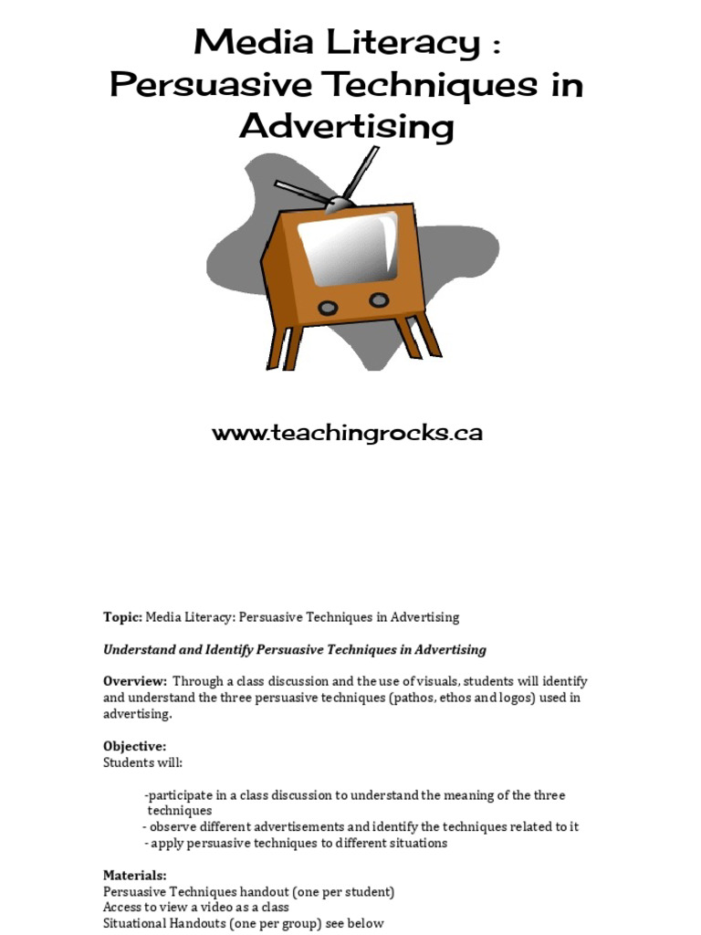 Media Literacy Persuasive Techniquesin Advertising | PDF