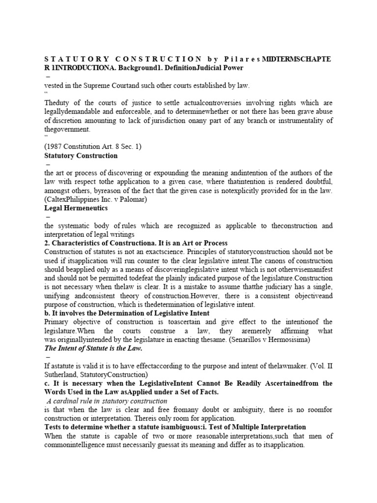 Statutory Construction Pilares | PDF | Statutory Interpretation | Precedent