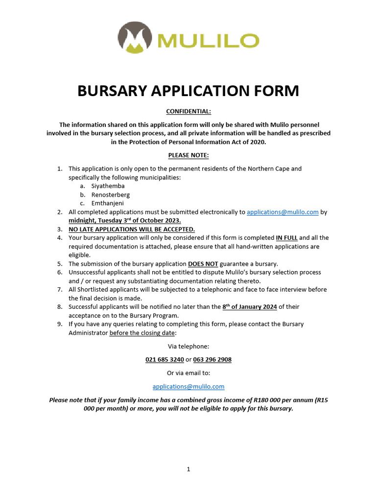 Bursary Application Final 2 Aug 2023 | PDF