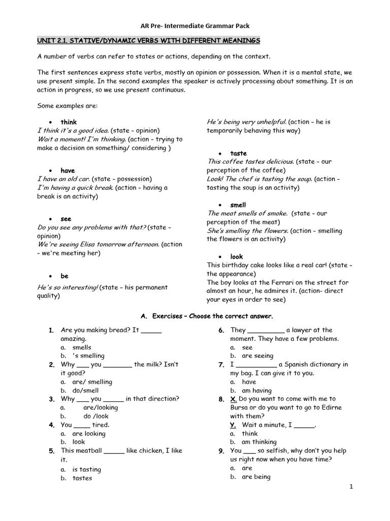 Pre-Intermediate Grammar Pack | PDF | Verb | Language Mechanics
