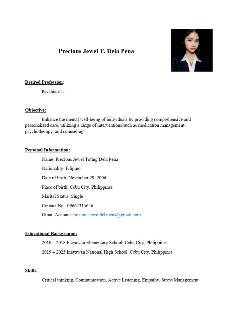 Precious Jewel T. Dela Pena: Desired Profession | PDF