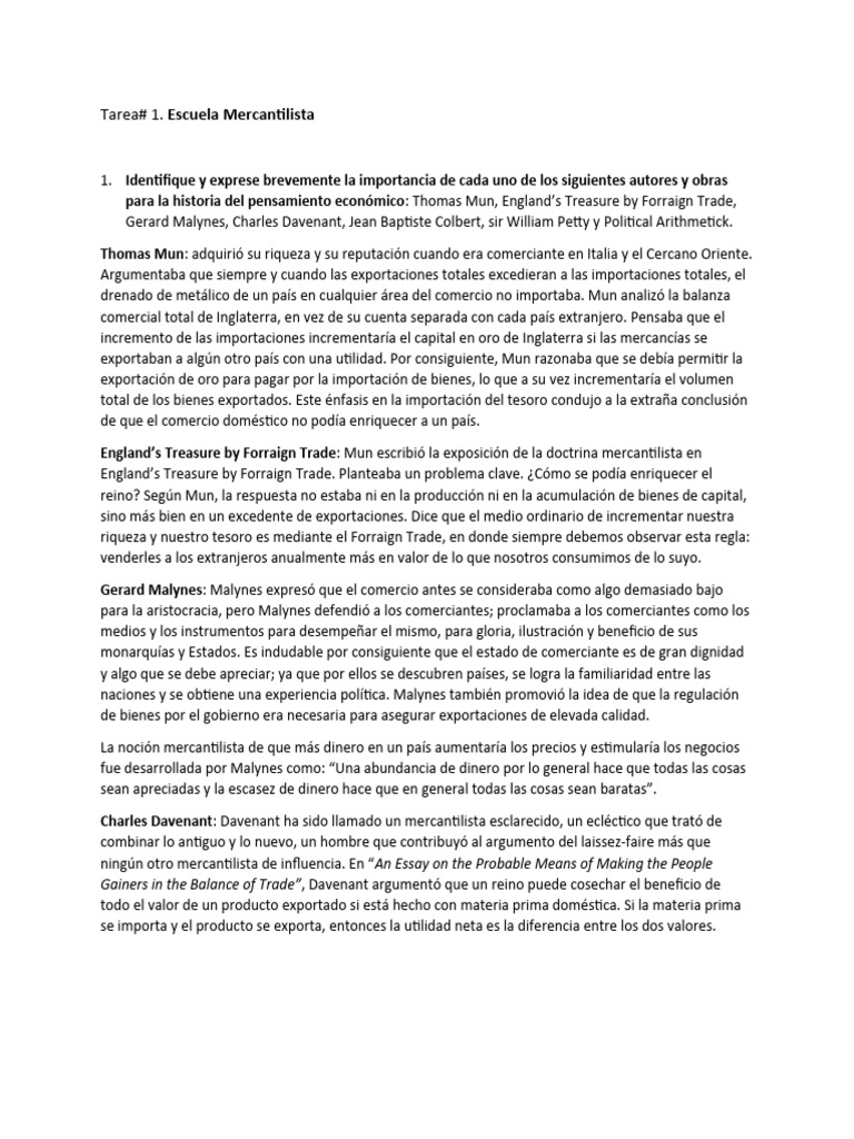 Importancia de Autores Mercantilistas | PDF | Mercantilismo | Comercio