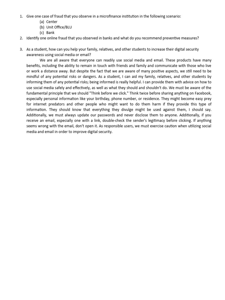 Give One Case of Fraud That You Observe in A Microfinance Institution ...