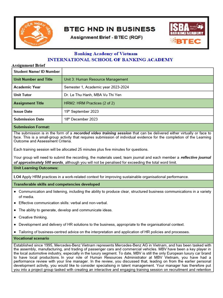5.2. Unit 3. HRM Assignment 2 of 2 (100223) | PDF | Human Resource ...