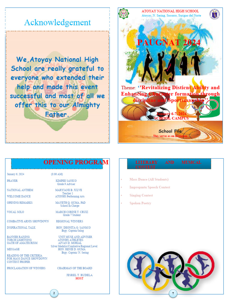 PROGRAM - Intrams 2024 Atonhs | PDF | Sports | Entertainment