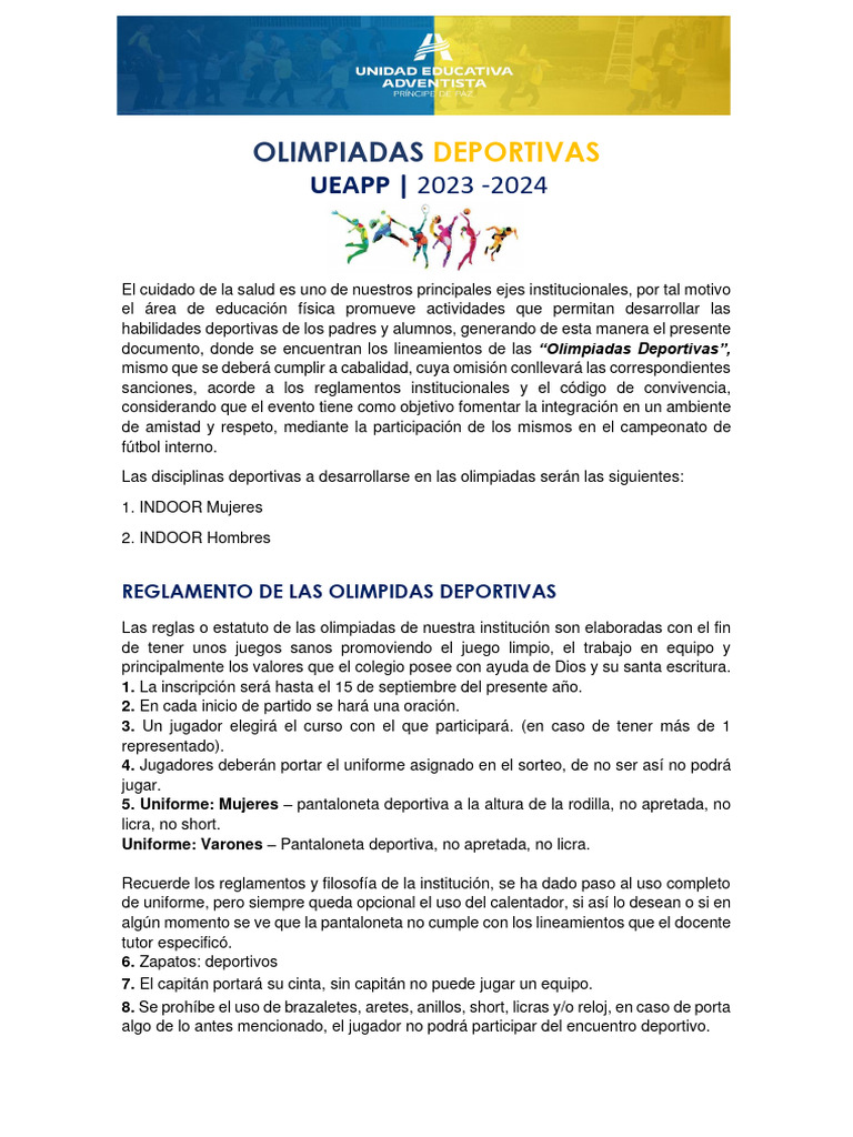 Reglamento y Ficha de Inscripción, Olimpiadas 2023-1 | PDF