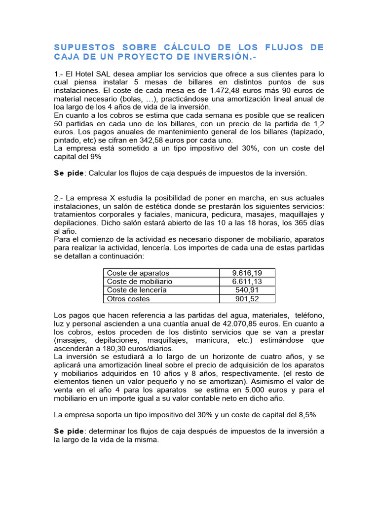 Supuestos Sobre Cálculo de Los Flujos de Caja de Un Proyecto de Inversión | PDF | Business | Hotel