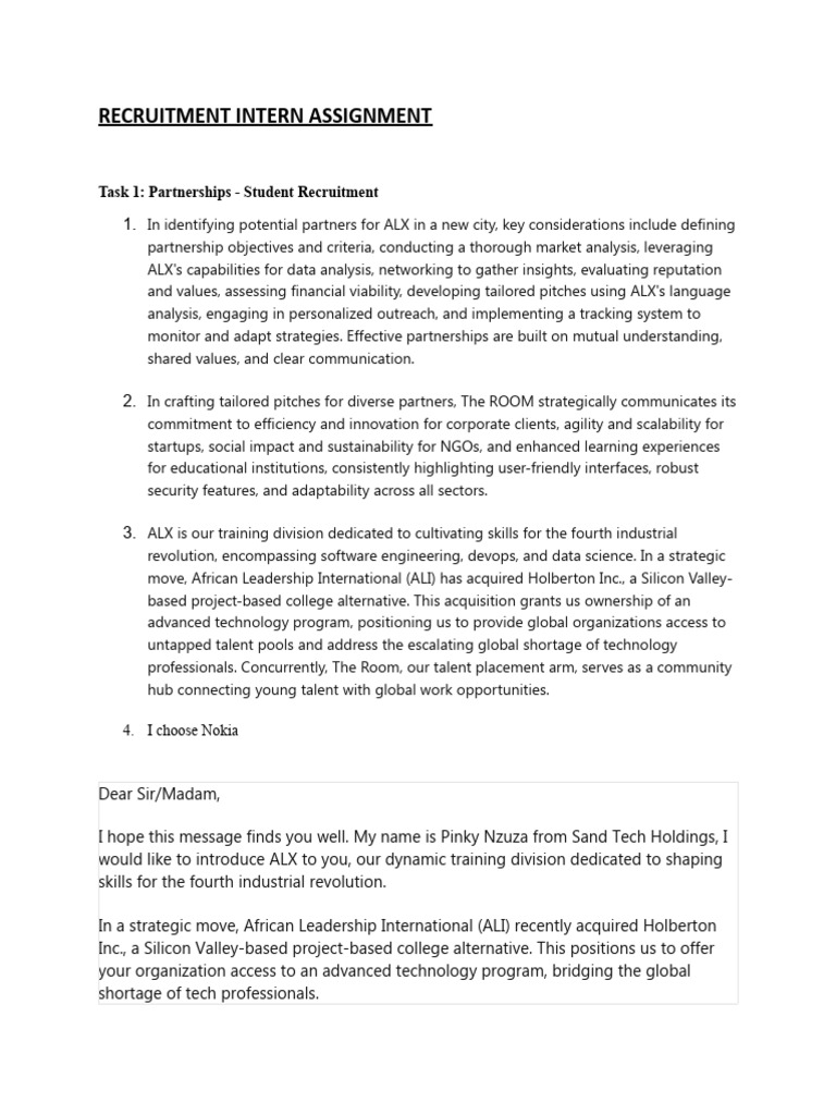 Recruitment Intern Assignment | PDF | Recruitment | Empowerment