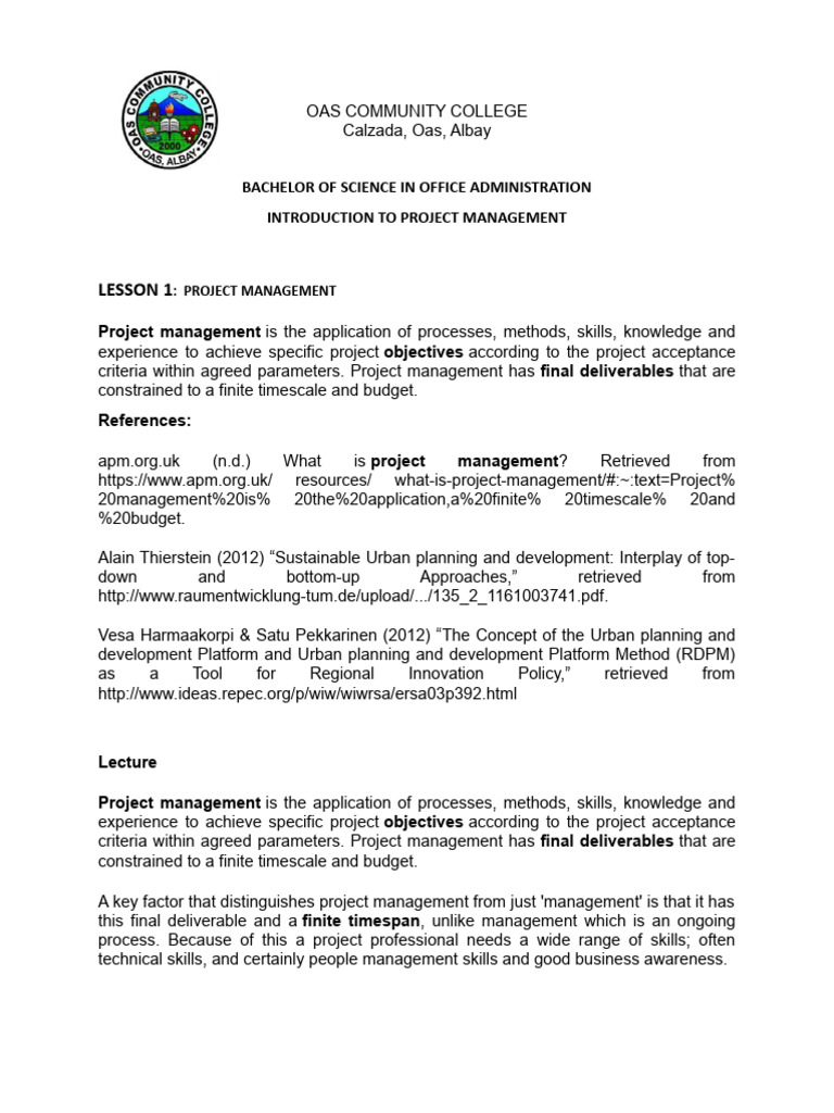 Lesson 1 Intro To Project Management | PDF | Project Management | Economies