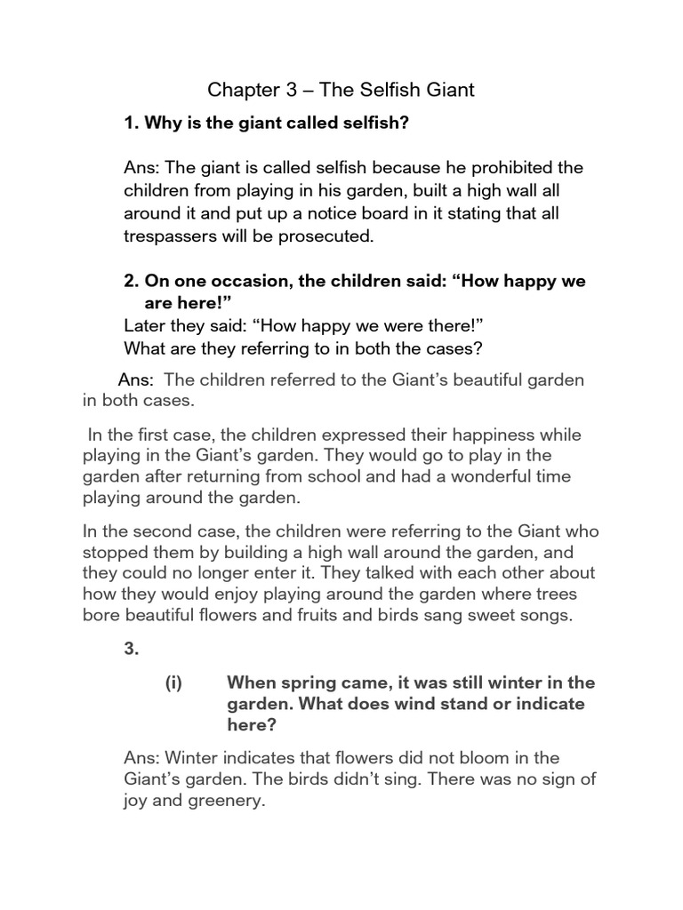 The Selfish Giant | PDF | The Happy Prince And Other Tales | Gardens