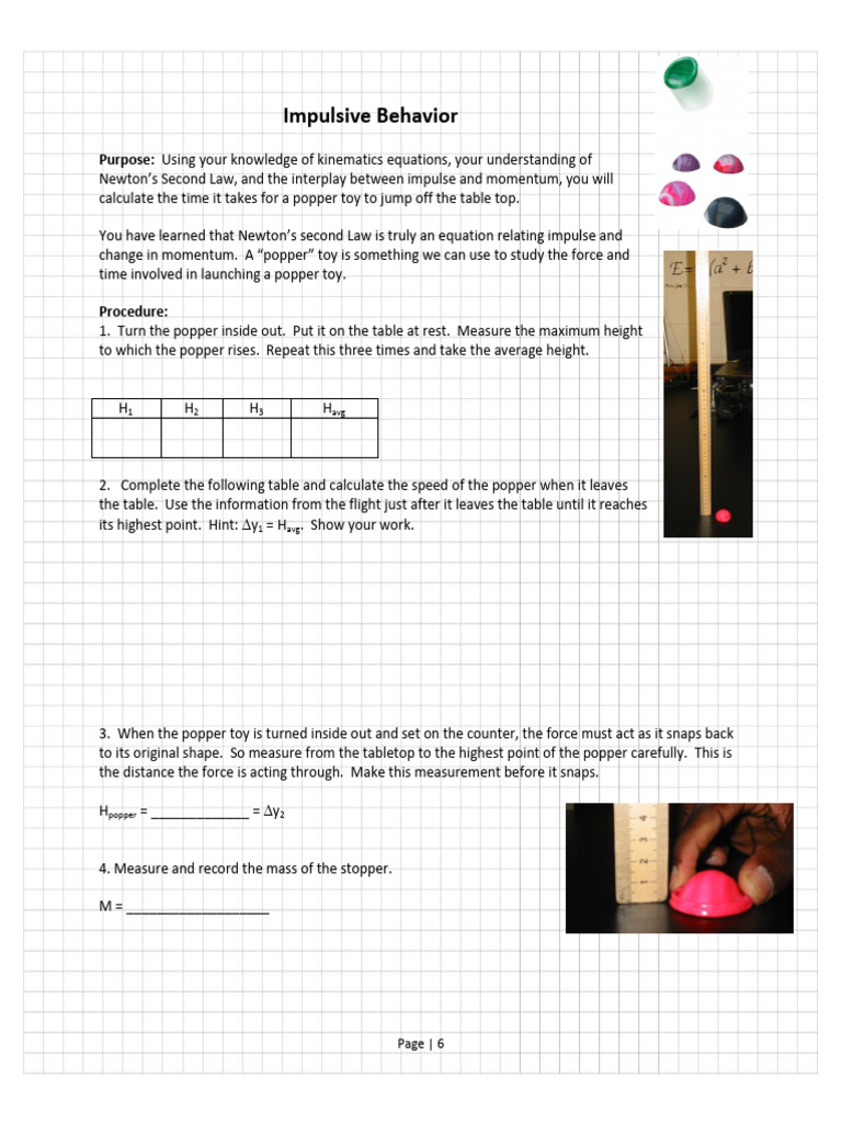 Rubber Popper Lab - Physics (Impulse and Momentum) | PDF | Teaching ...