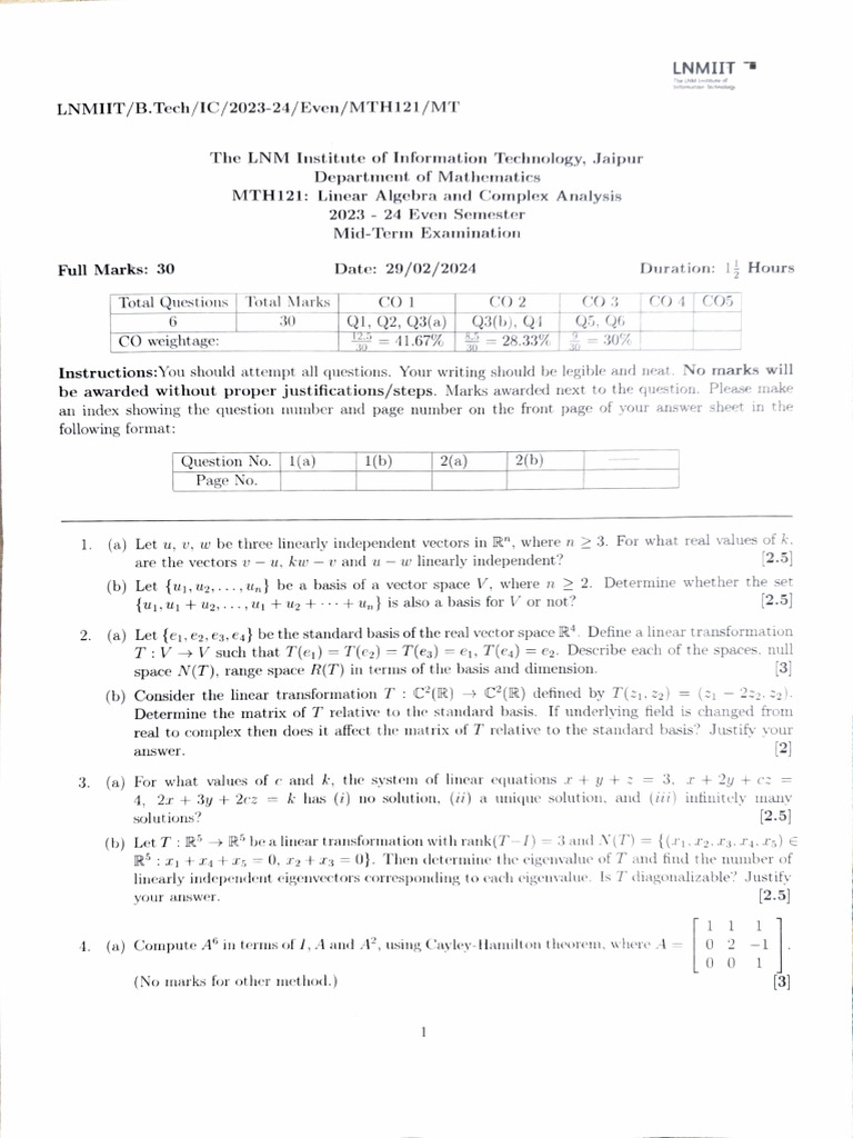 Maths Midsem Paper | PDF