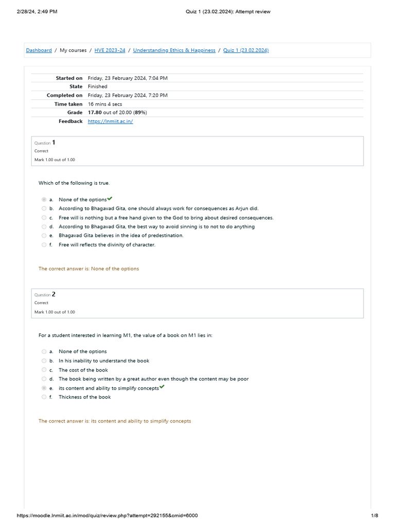 HVE Quiz 1 | PDF | Pleasure | Hedonism