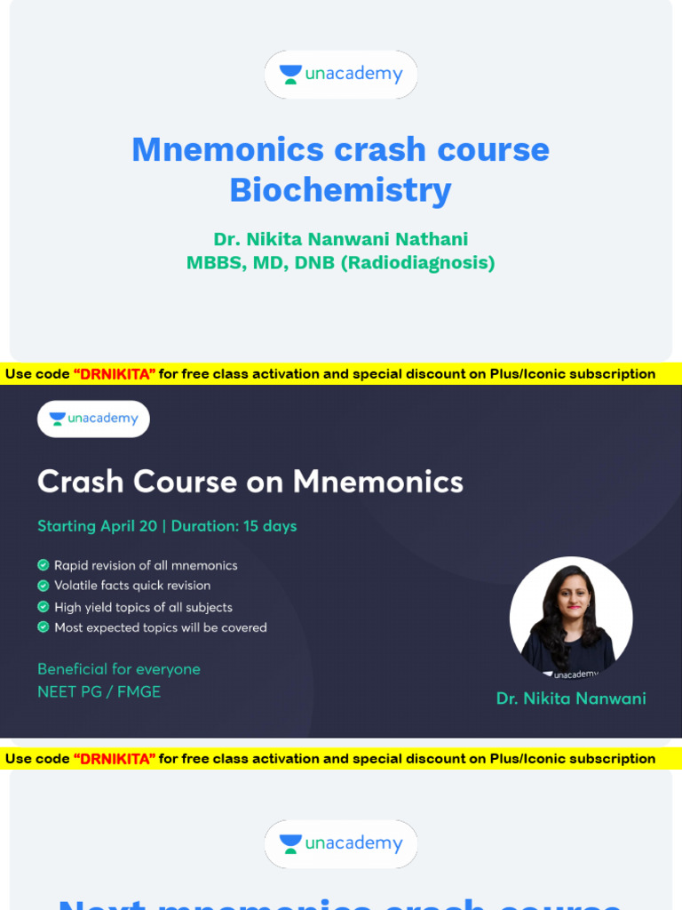 Biochemistry Mnemonics Crash Course DR NIKITA NANWANI | PDF