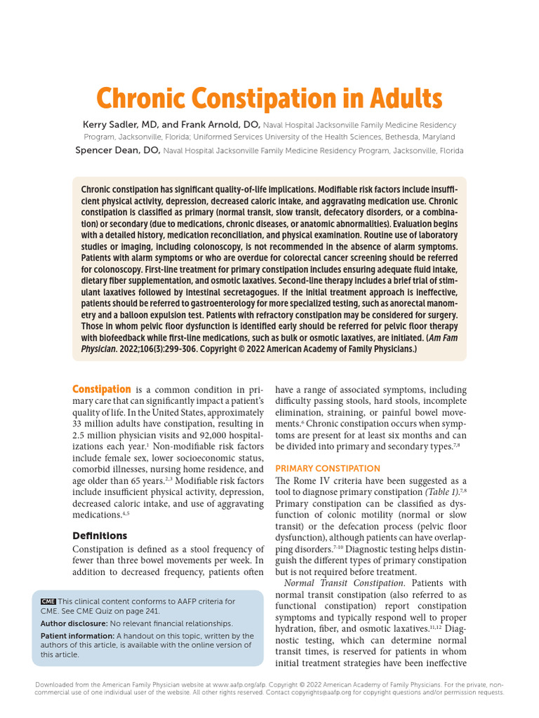 AAFP Chronic Constipation in Adults | PDF