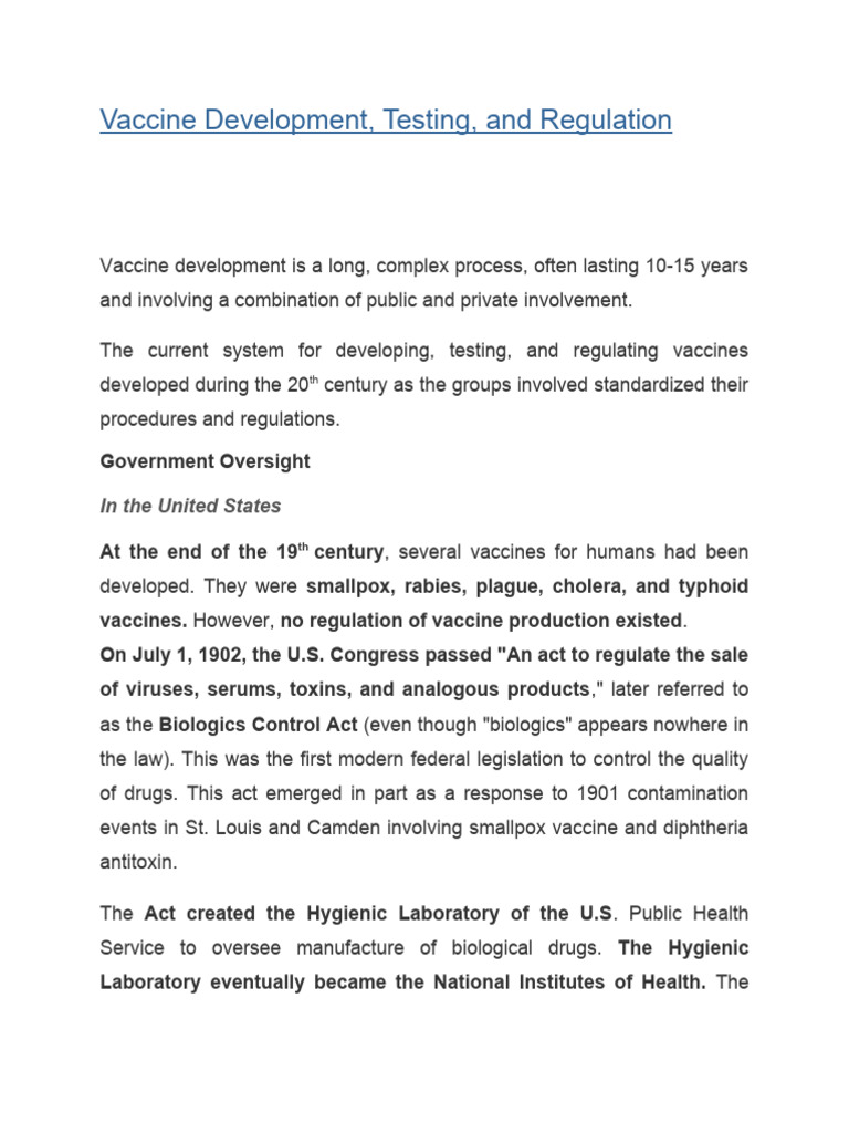 Vaccine Regulations and Stages | PDF