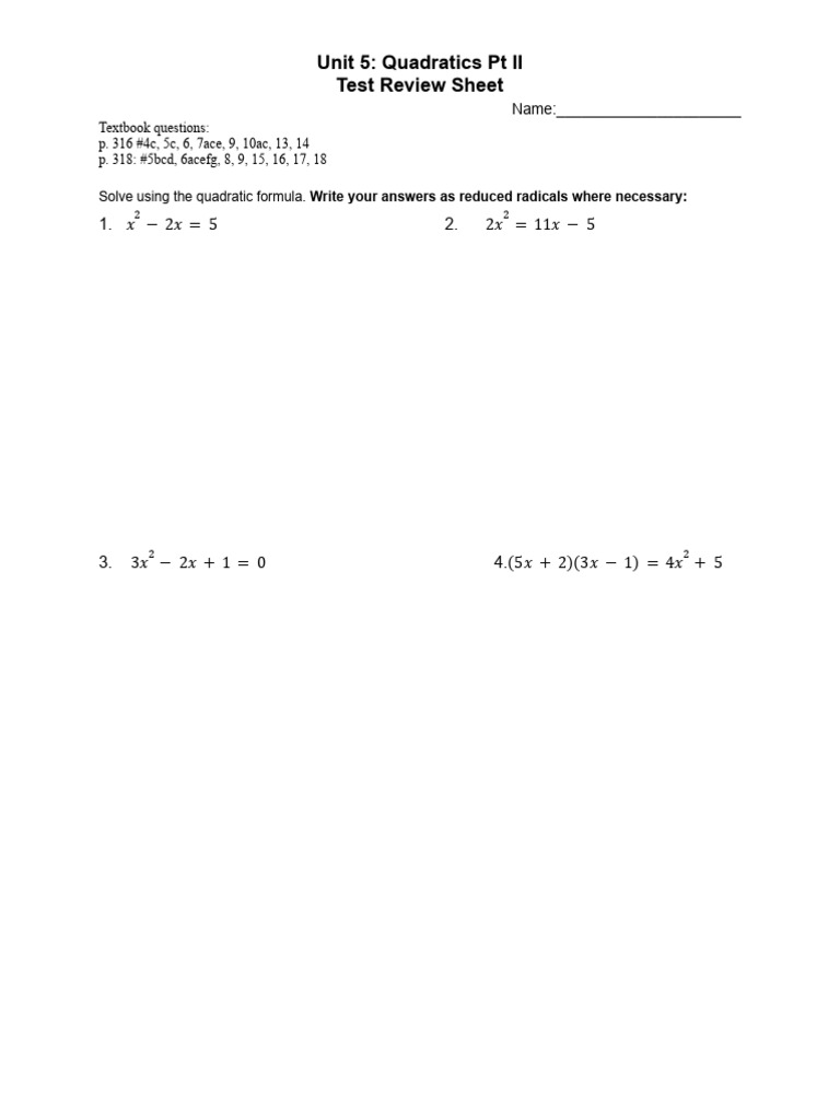 Unit 5 - Test Review Sheet 1 | PDF