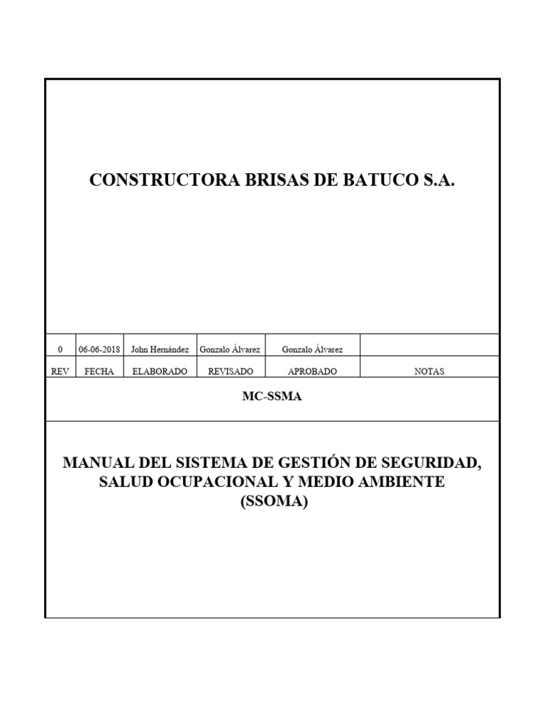 Manual Gestión SSOMA Constructora | PDF | Seguridad y salud ocupacional | Business