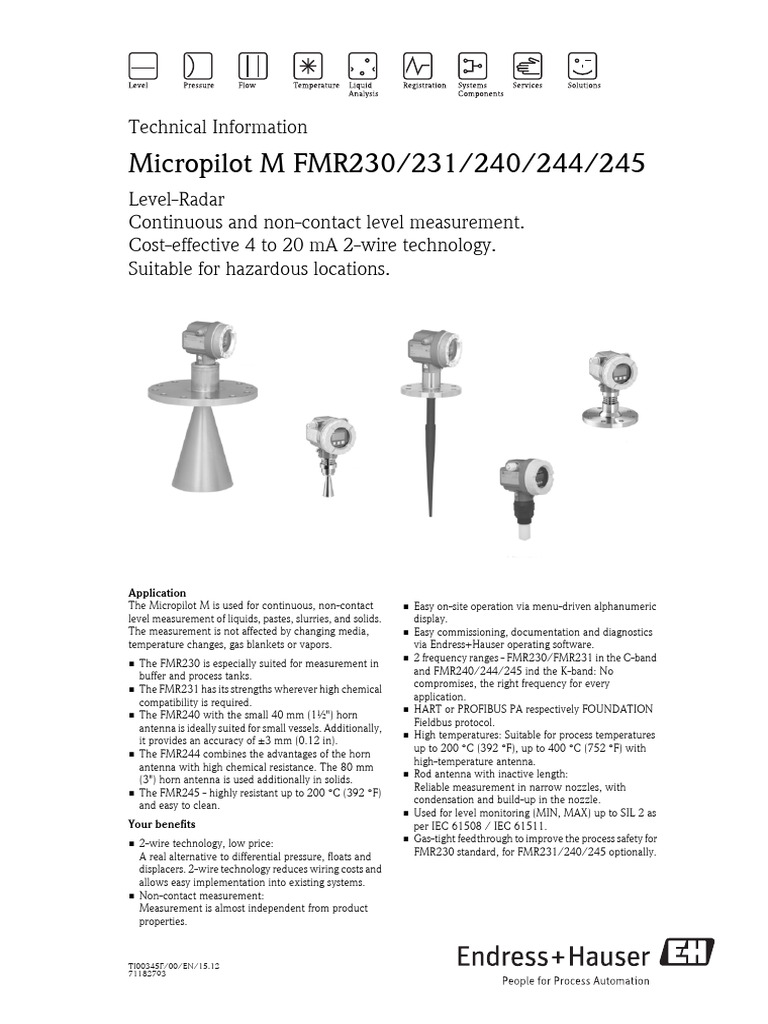 Micropilot M FMR245 TI00345FEN 1512 | PDF | Liquids | Radar
