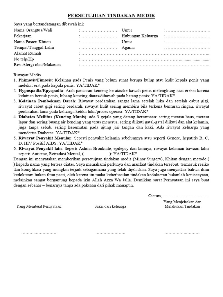 Persetujuan Tindakan Khitan Medis | PDF