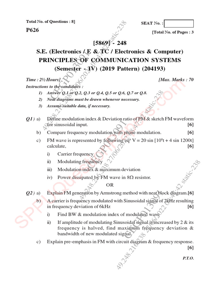 Be Electronics and Telecommunication Engineering Semester 4 2022 May Principles of Communication ...