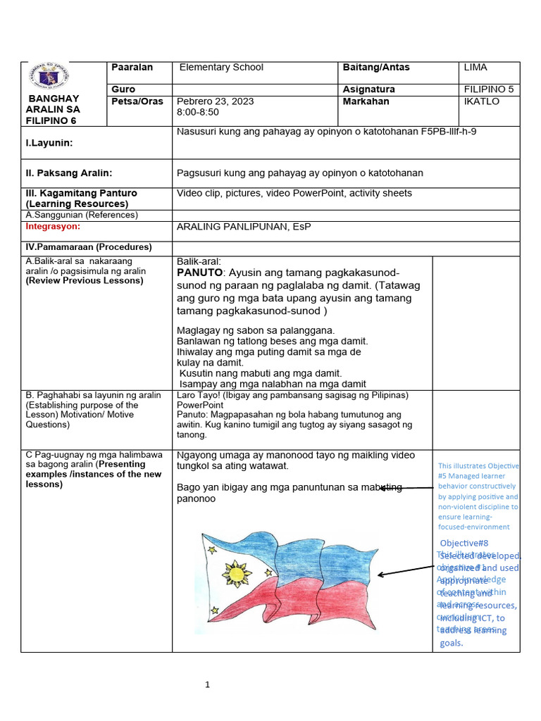 Cot Fil 5 Q3 Opinyon Katotohanan | PDF