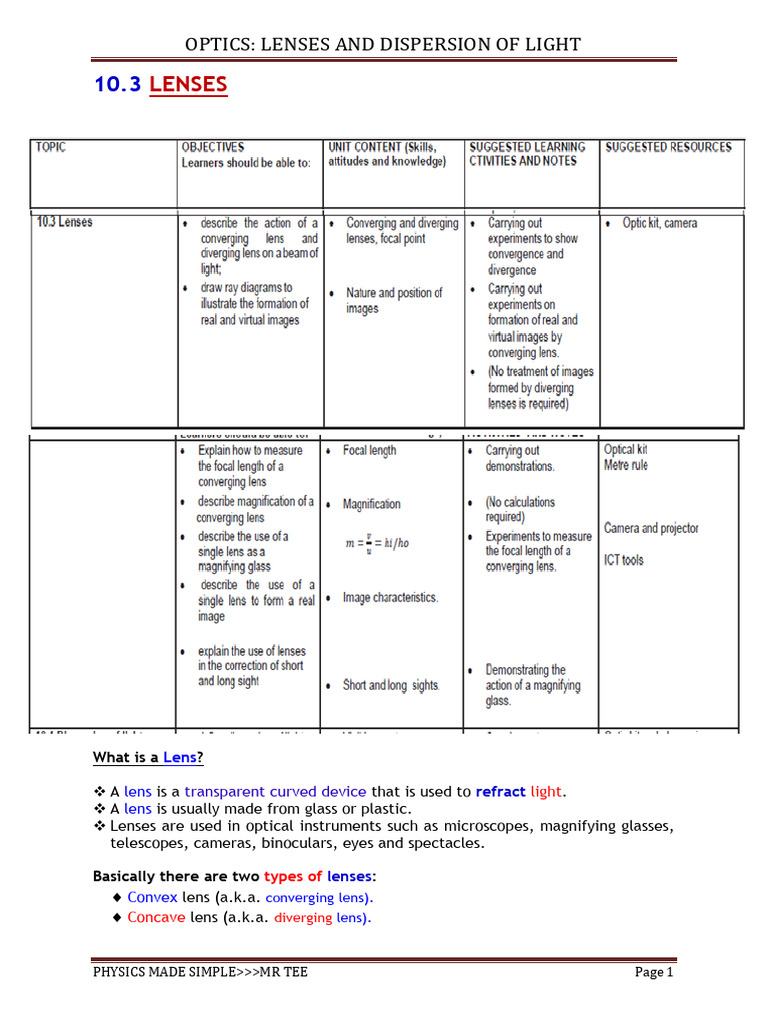 10-3-4 Optics Lenses and Dispersion My NC Notes | PDF | Optics | Color