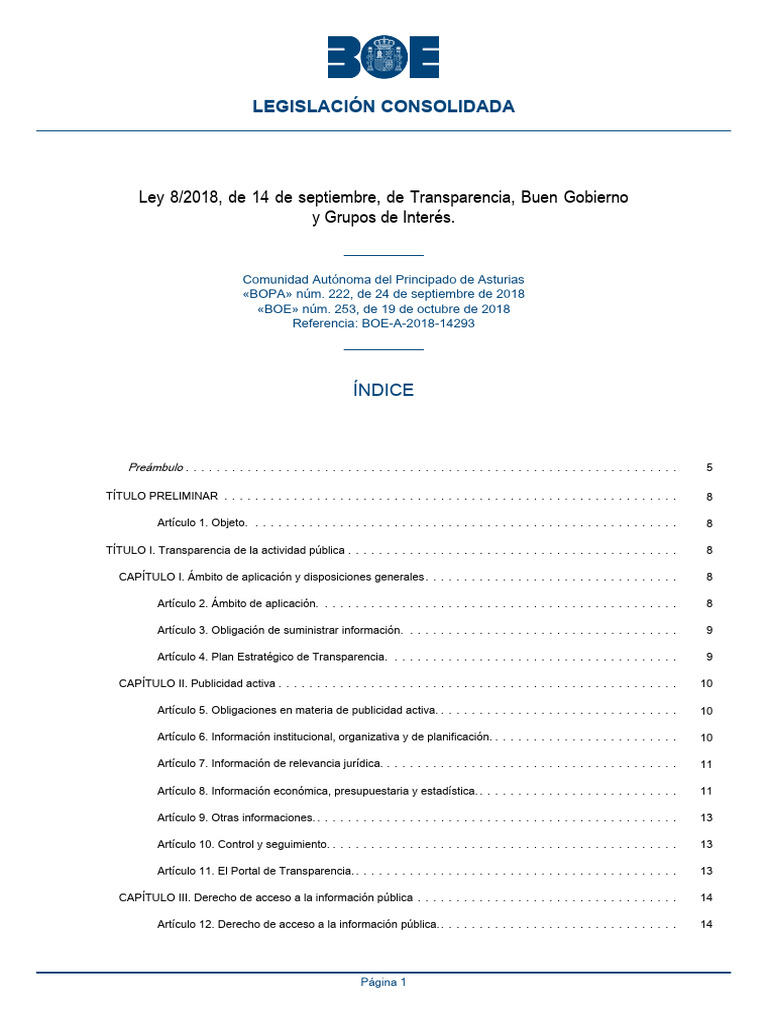 Ley 8 2018, de 14 de Septiembre, de Transparencia, Buen Gobierno y ...
