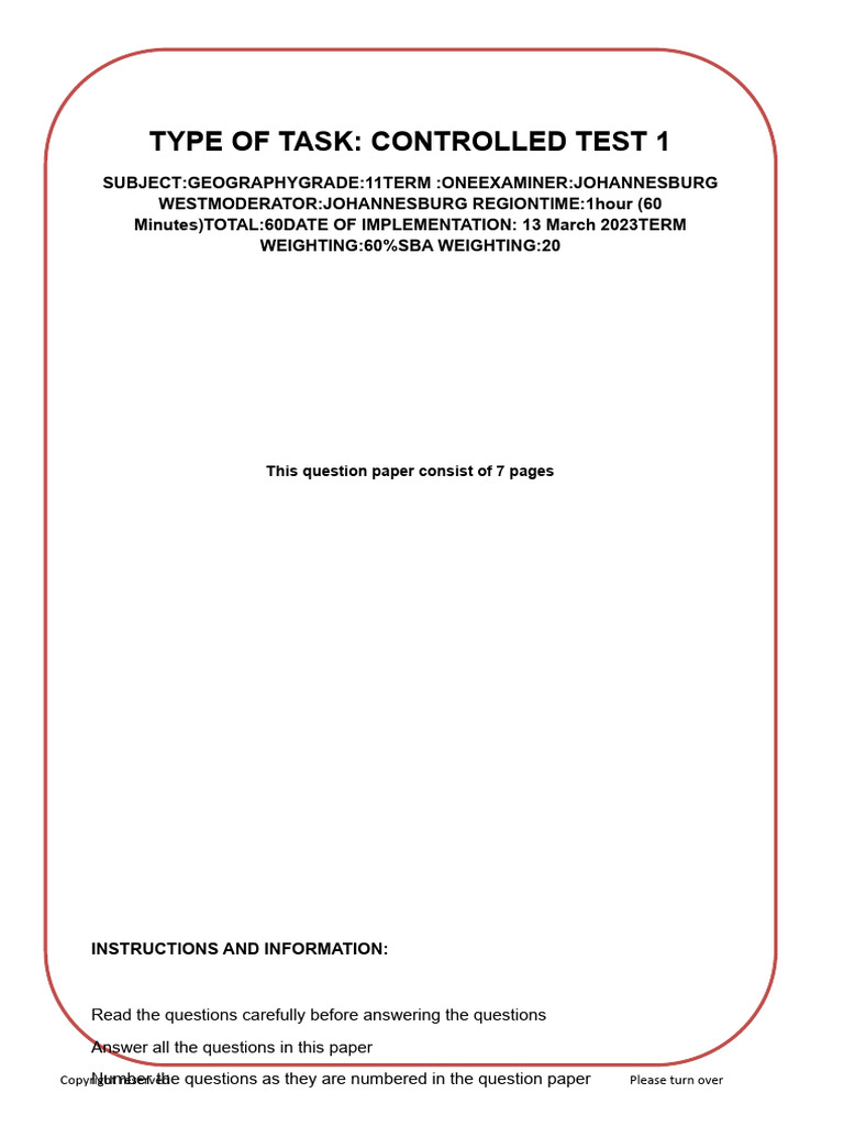 GRADE 11 CONTROLLED TEST Ti1 2023 | PDF | Sky | Physical Phenomena