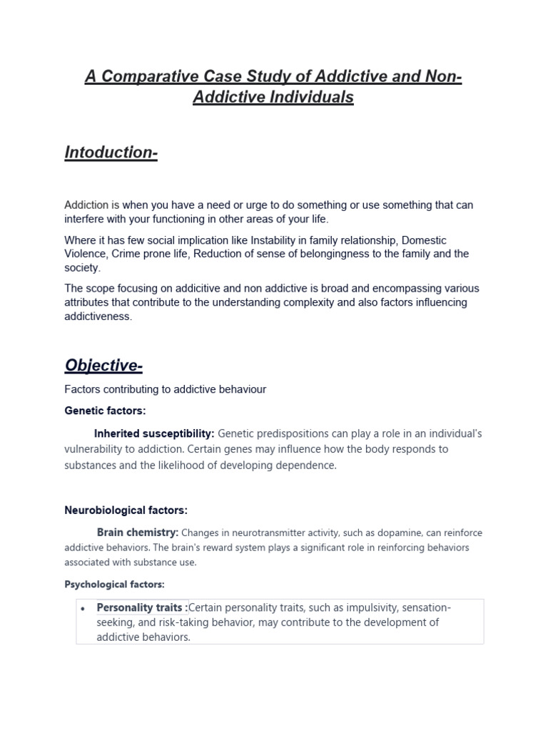 A Comparative Case Study of Addictive and Non Addictive Individiuals ...