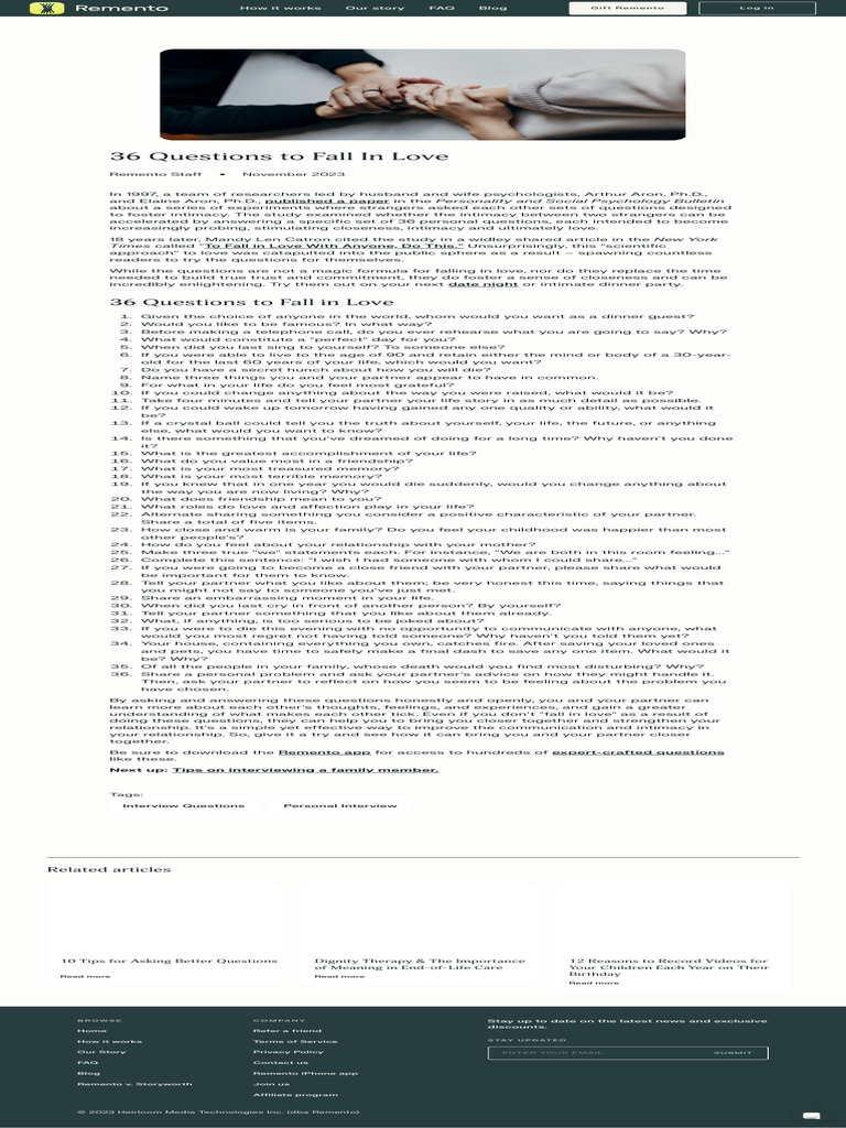 36 Questions To Fall in Love | PDF