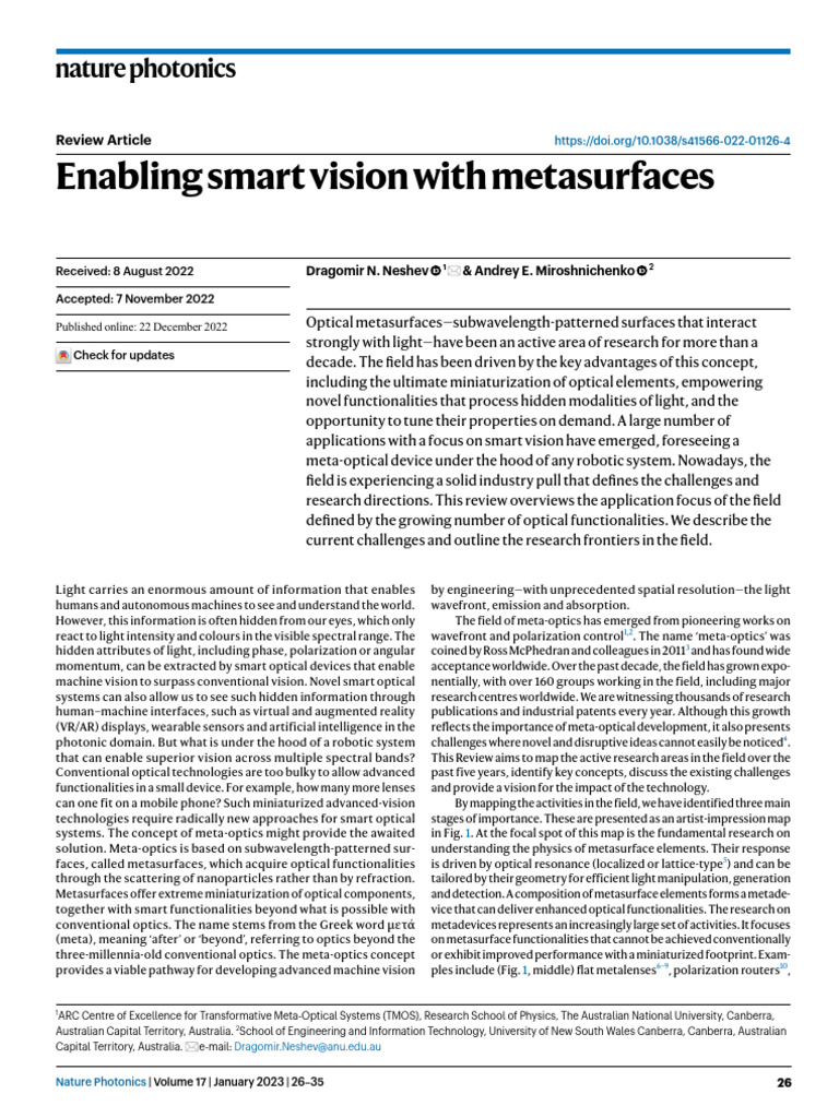 Enabling Smart Vision Uisng Metasurface | PDF | Optics | Augmented Reality