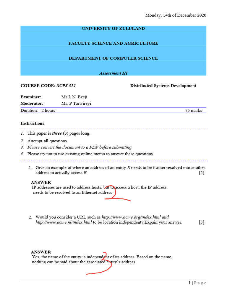 Assessments, Exam Practice | PDF | Computer Network | Common Object Request Broker Architecture