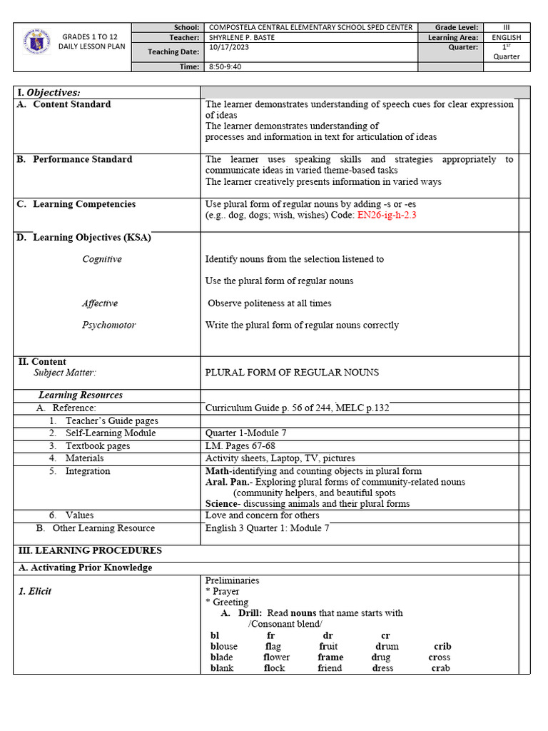 English 3 Adding S or Es | PDF | Learning | Plural