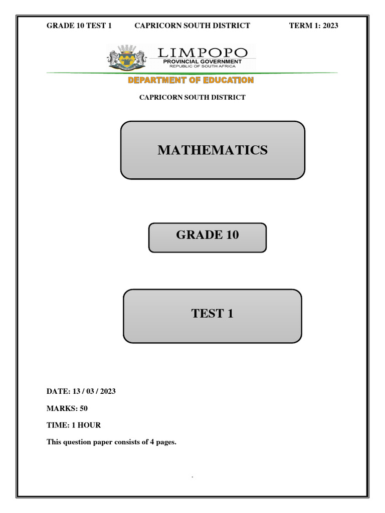 2023 Grade 10 Test 1 | PDF | Arithmetic | Mathematics