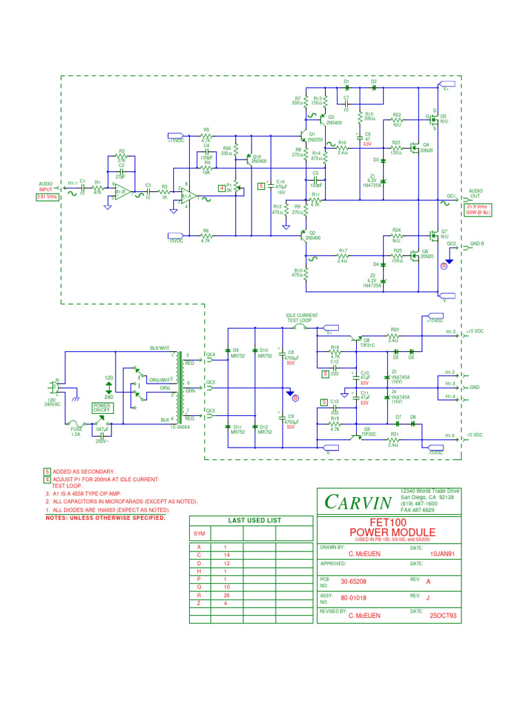 Carvin 100w Mosfet Power Amp Module 80 01018 Schematic | PDF
