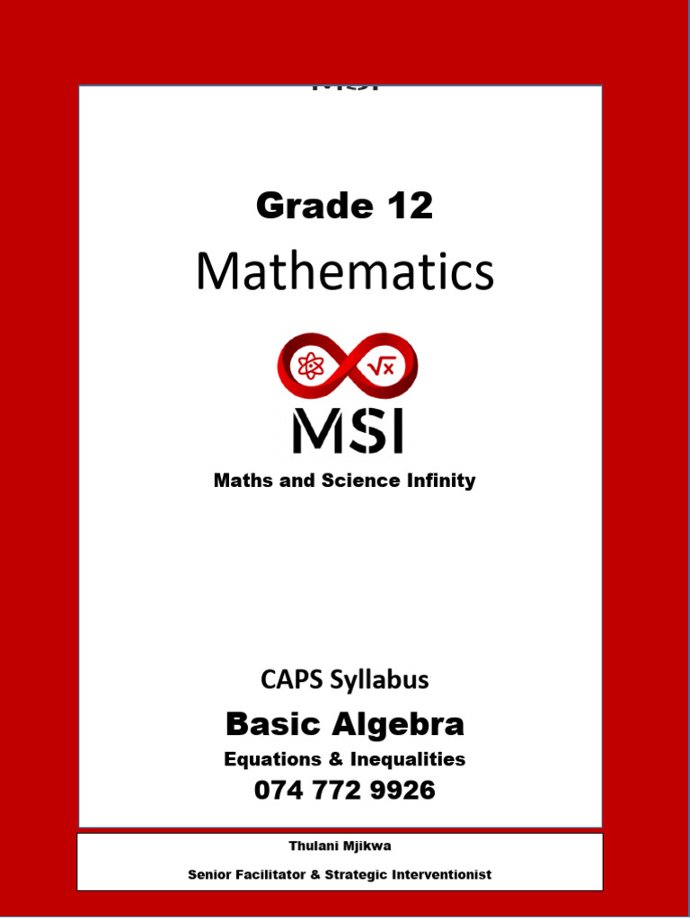 Grade 12 Algebra Revision Guide | PDF | Quadratic Equation | Equations
